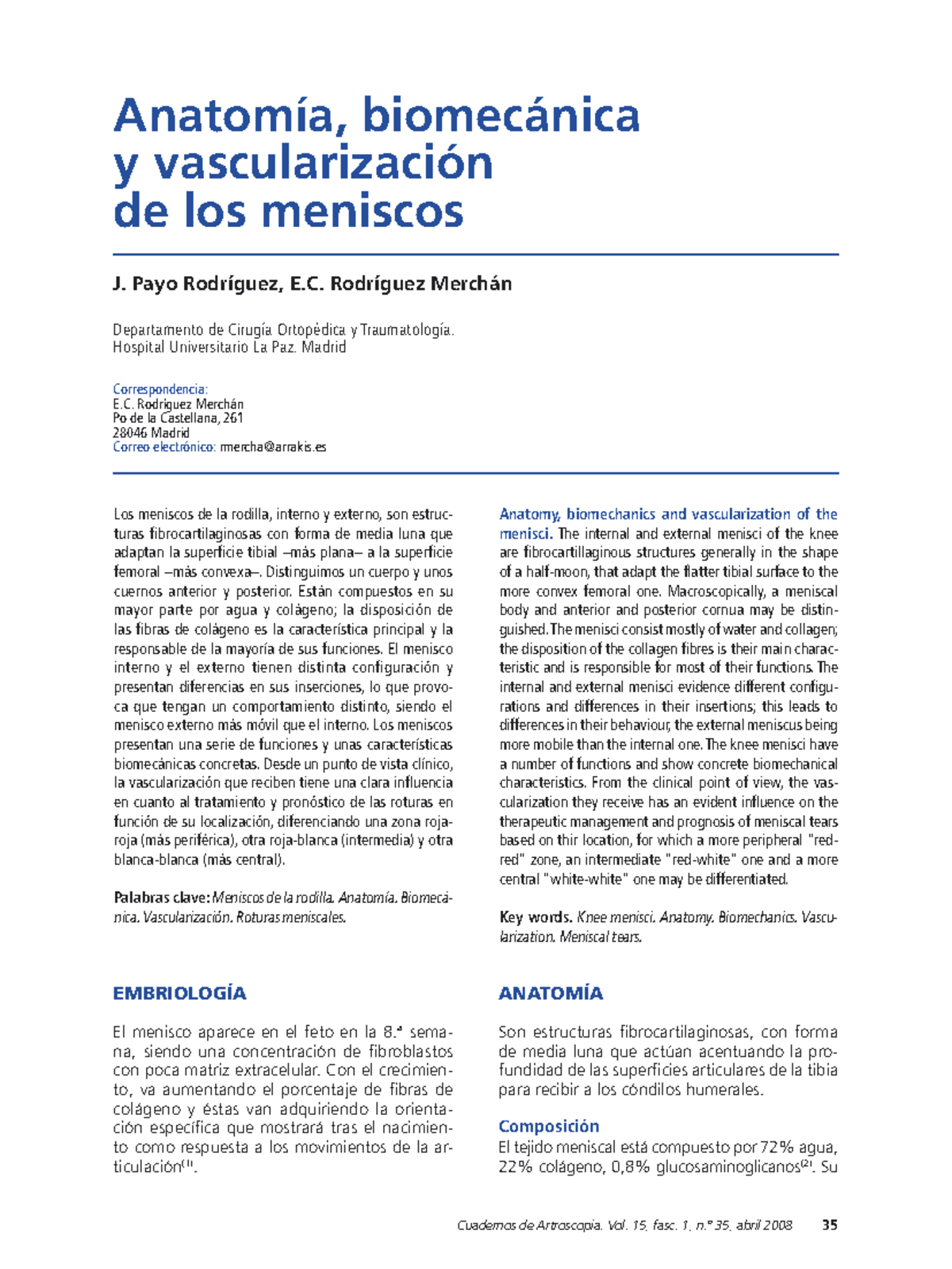 Anatomía y Biomecánica de los Meniscos de la Rodilla - Fs 15135 - Studocu