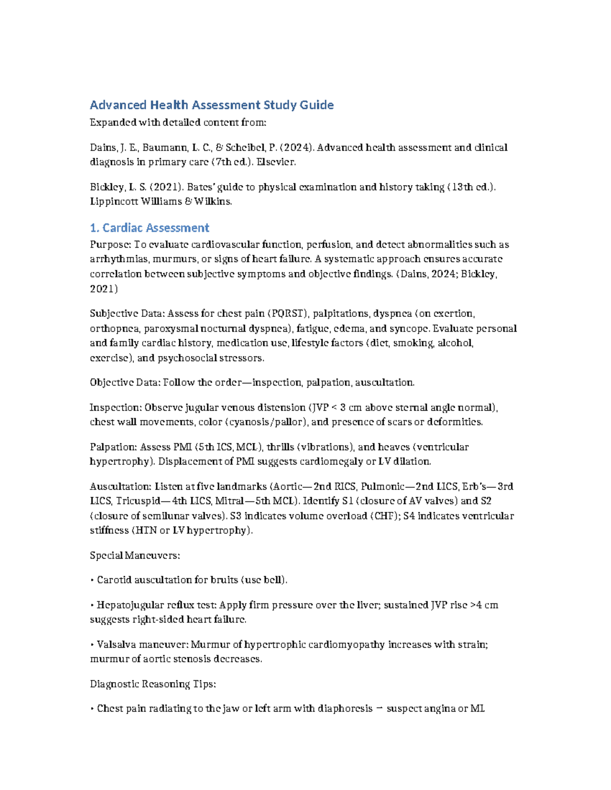 Advanced Health Assessment Study Guide for Nursing Practice - Studocu