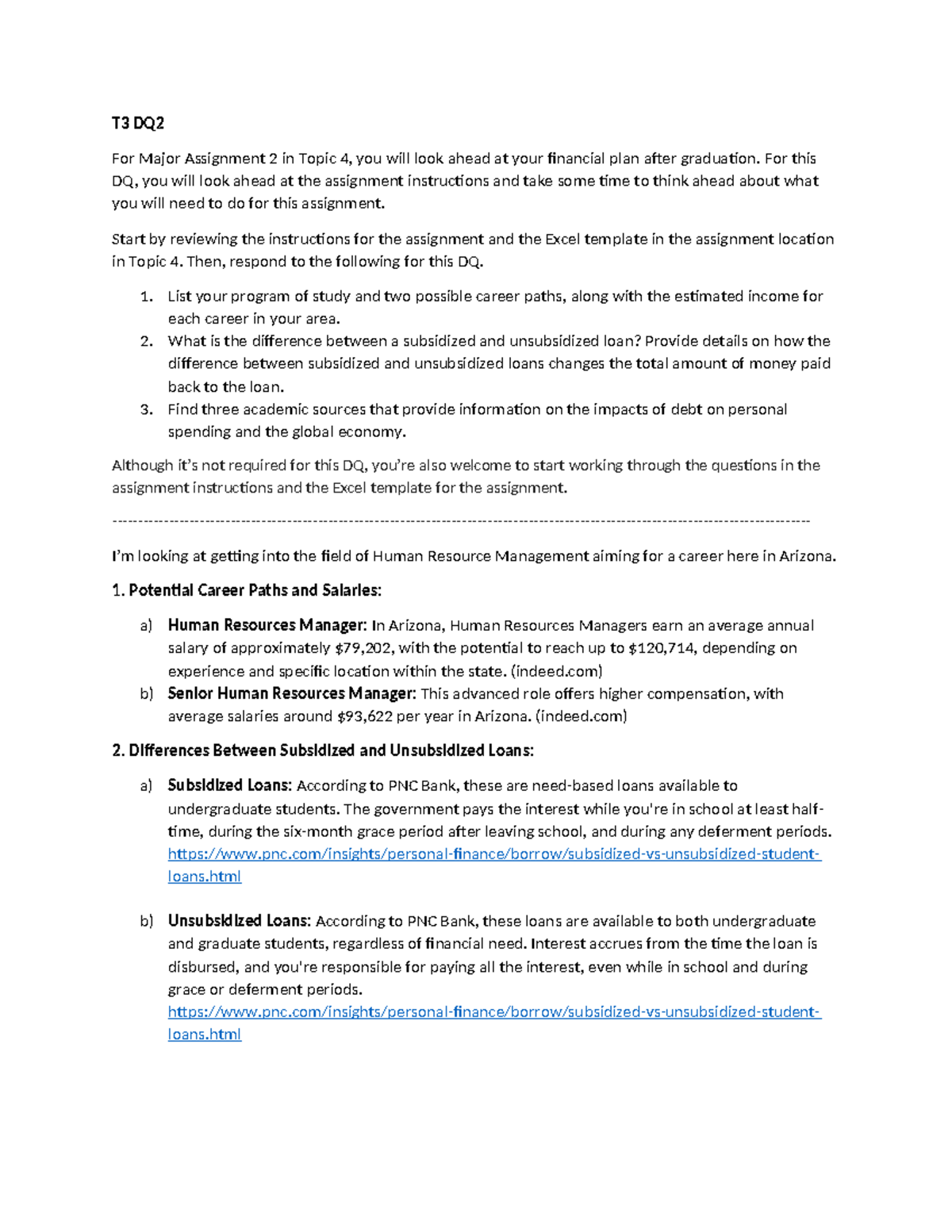 T3 DQ 2 - Financial Planning Post-Graduation Insights and Loans - Studocu