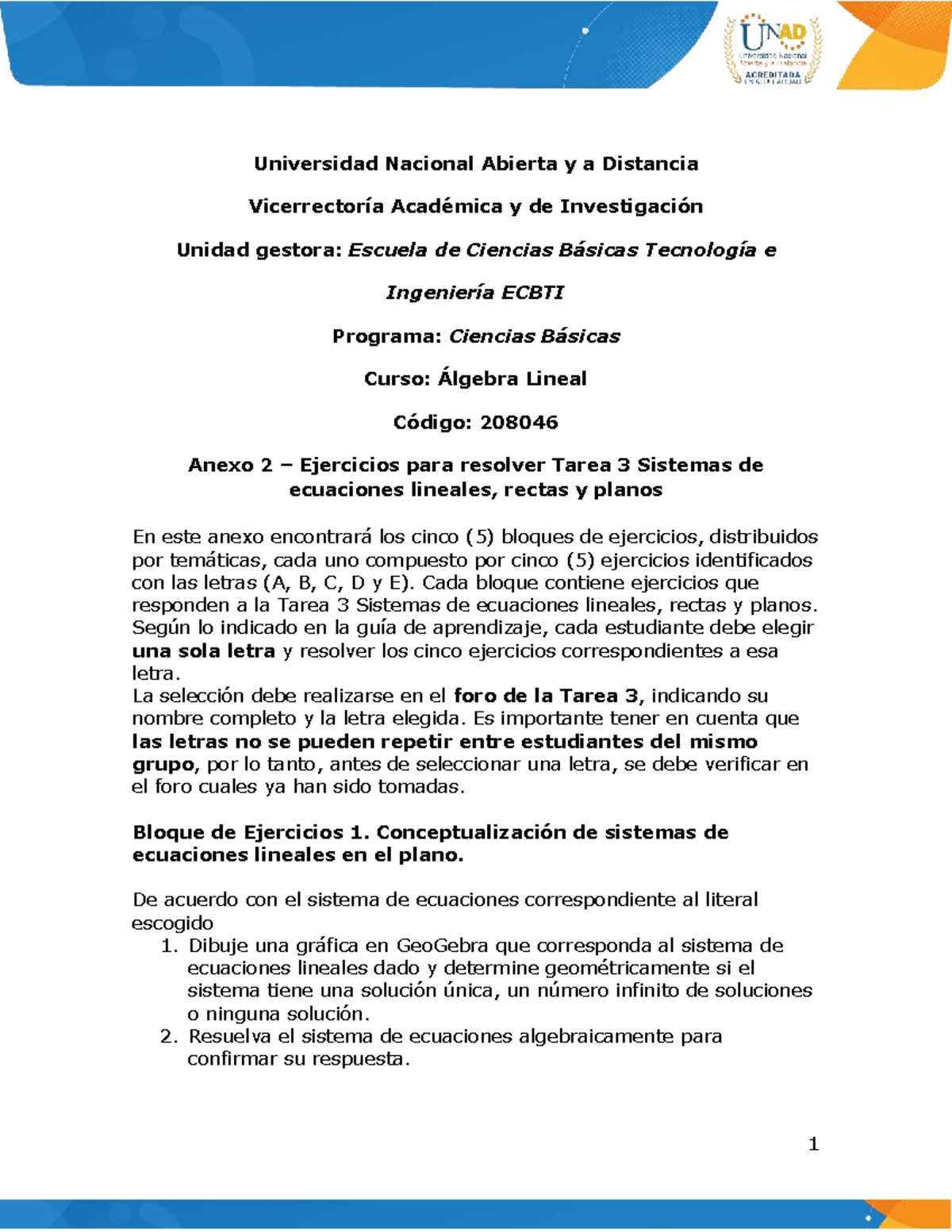 Anexo 2 - Ejercicios Tarea 3: Sistemas de Ecuaciones Lineales (Código ...