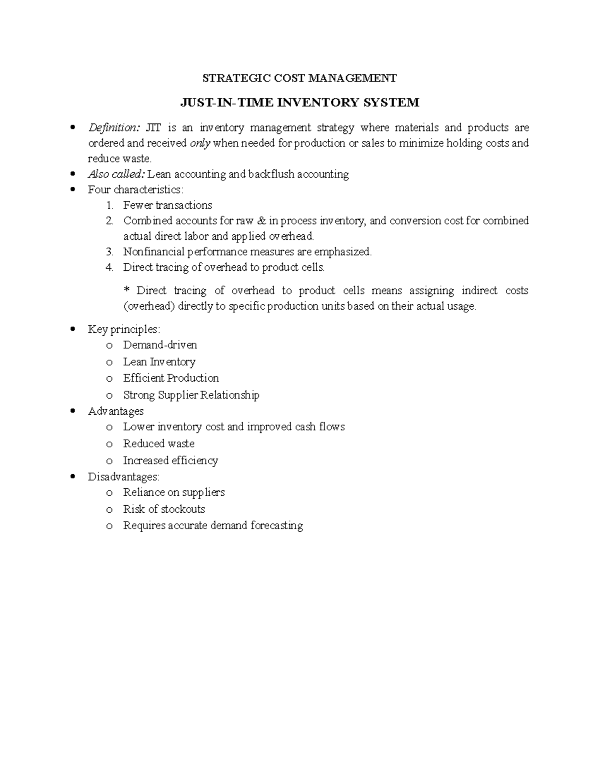 JIT Quicknotes - STRATEGIC COST MANAGEMENT JUST-IN-TIME INVENTORY ...