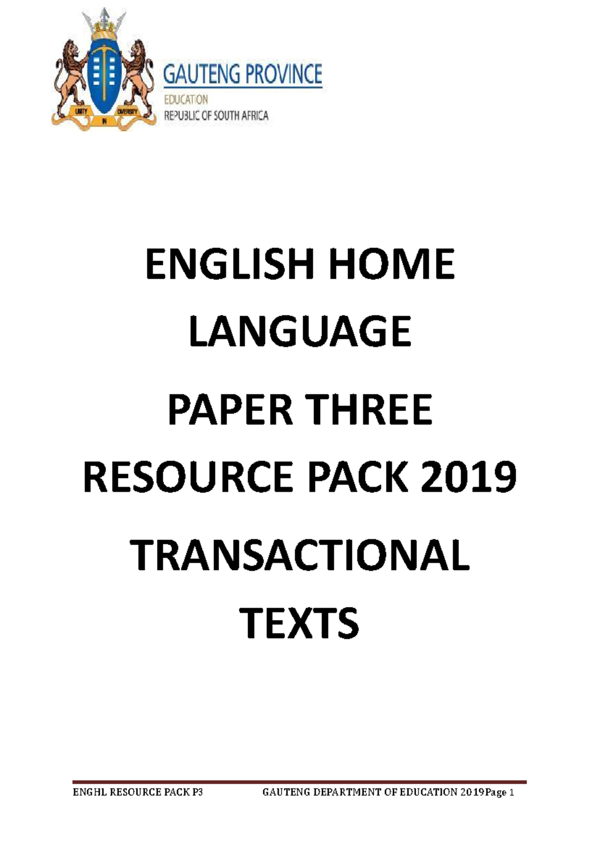 P3 English Home Language: Transactional Texts Resource Pack 2019 - Studocu