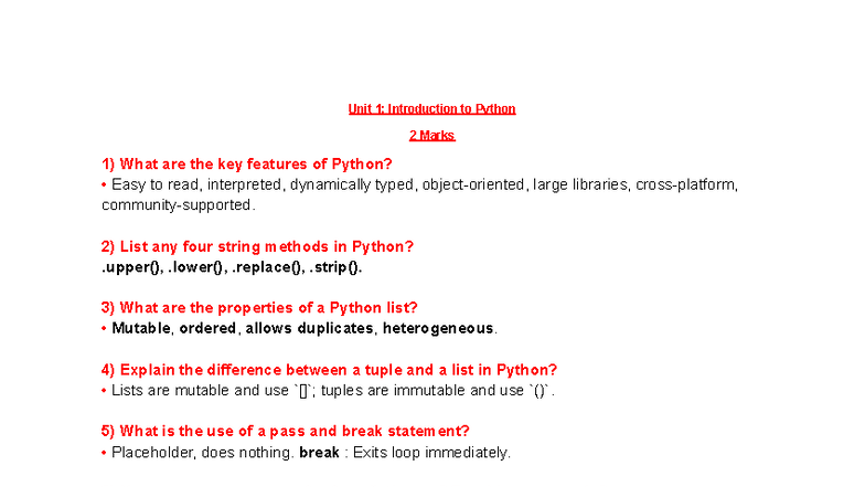Python Question Bank: Complete 100 Questions for CS101 - Studocu