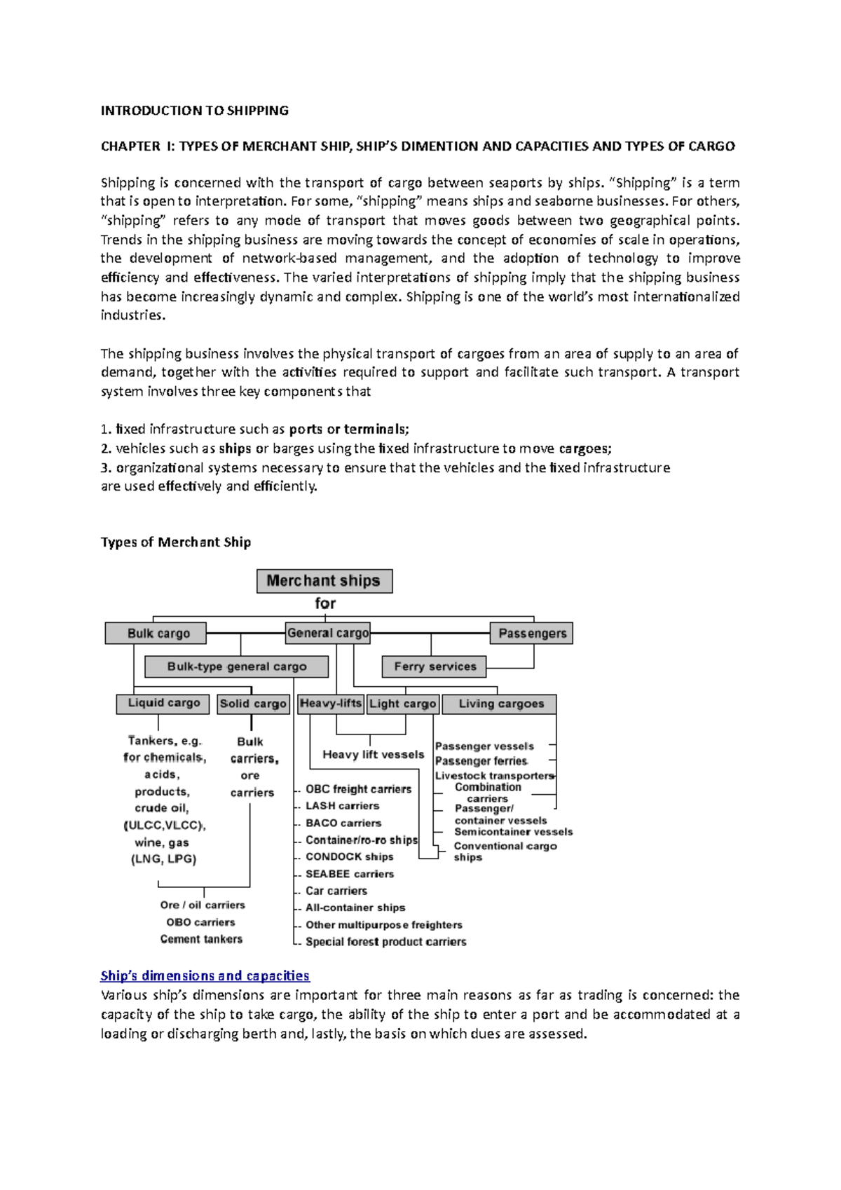 Introduction to shipping - INTRODUCTION TO SHIPPING CHAPTER I: TYPES OF ...