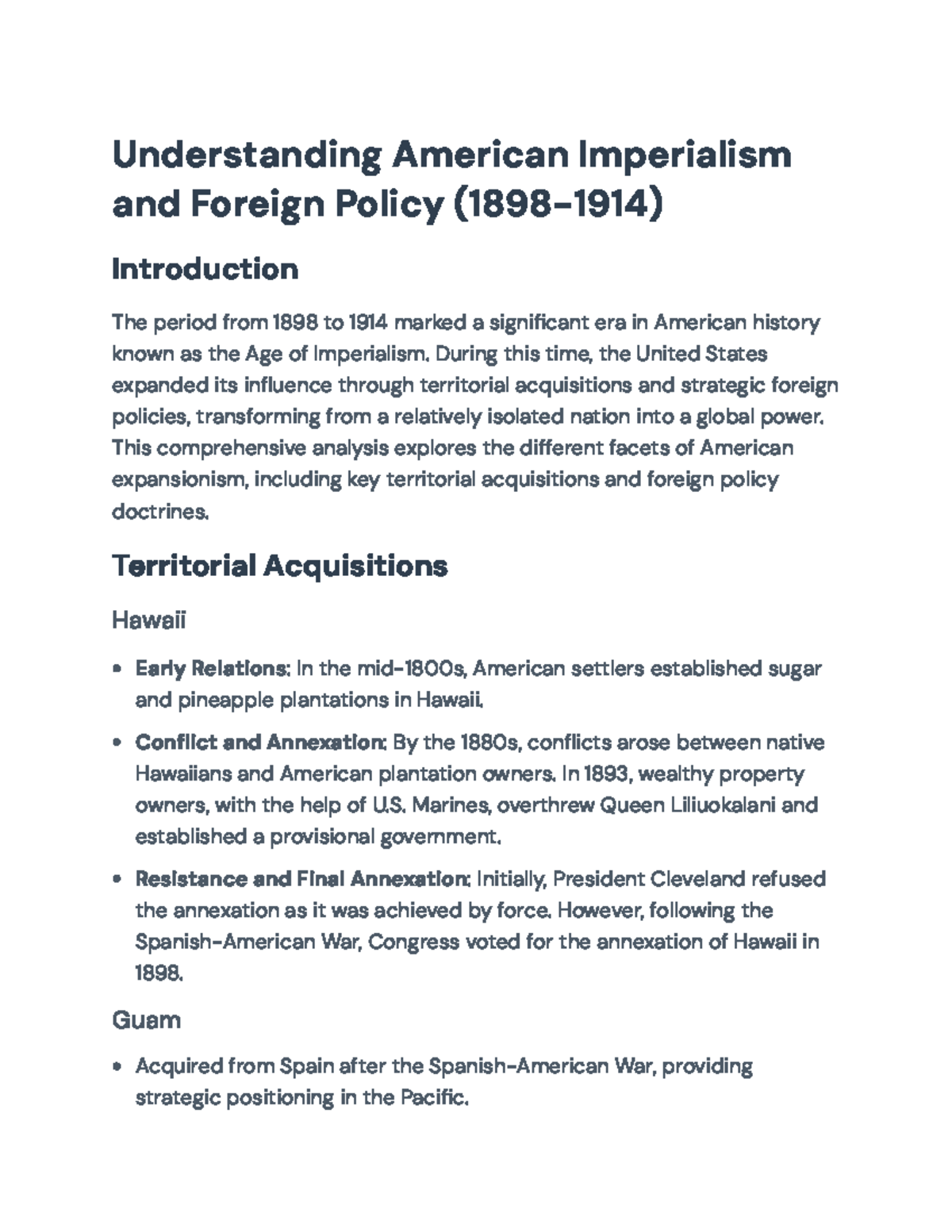 American Imperialism and Foreign Policy (1898-1914) Analysis ...