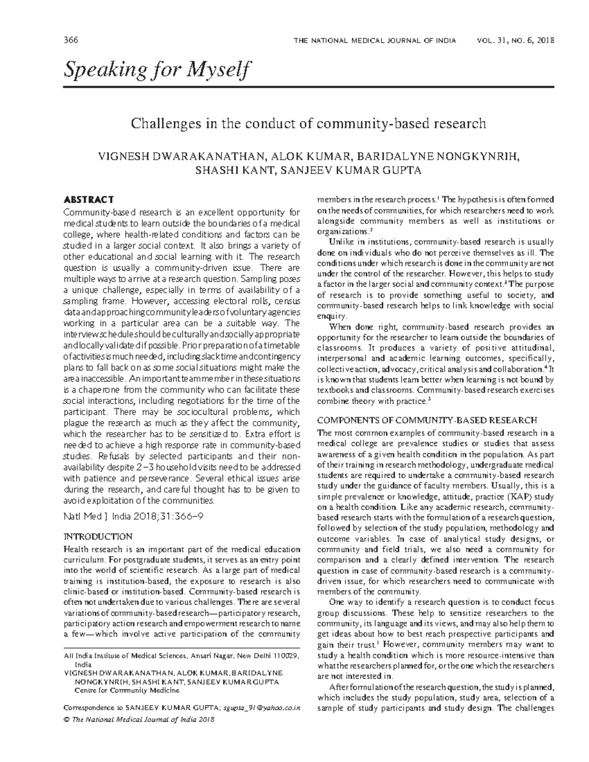 Problems in Conducting Community Research: Insights and Challenges ...