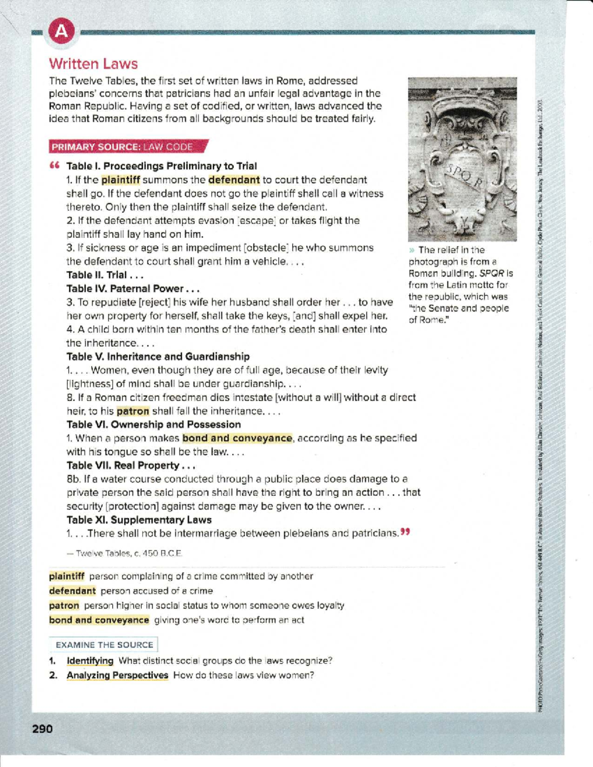 Ch 8 Lesson 5: The Twelve Tables and Roman Cultural Values - Studocu