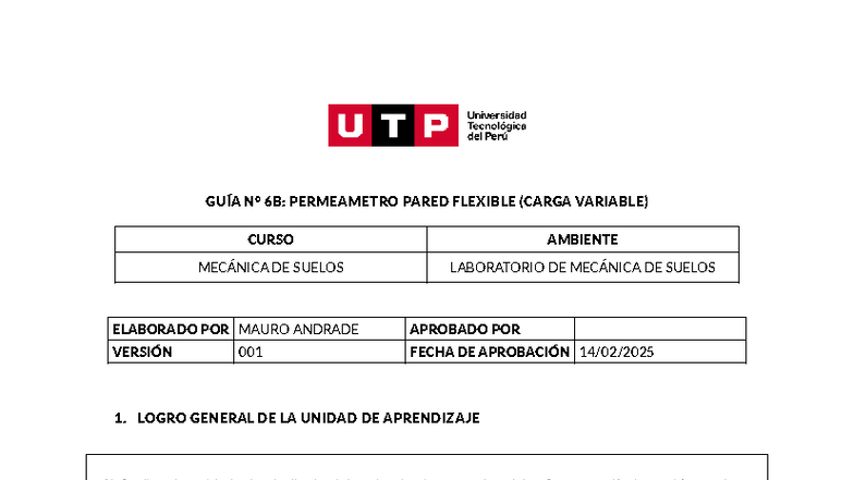 GUÍA 6B: PERMEÁMETRO PARED FLEXIBLE (CARGA VARIABLE) - MECÁNICA DE ...