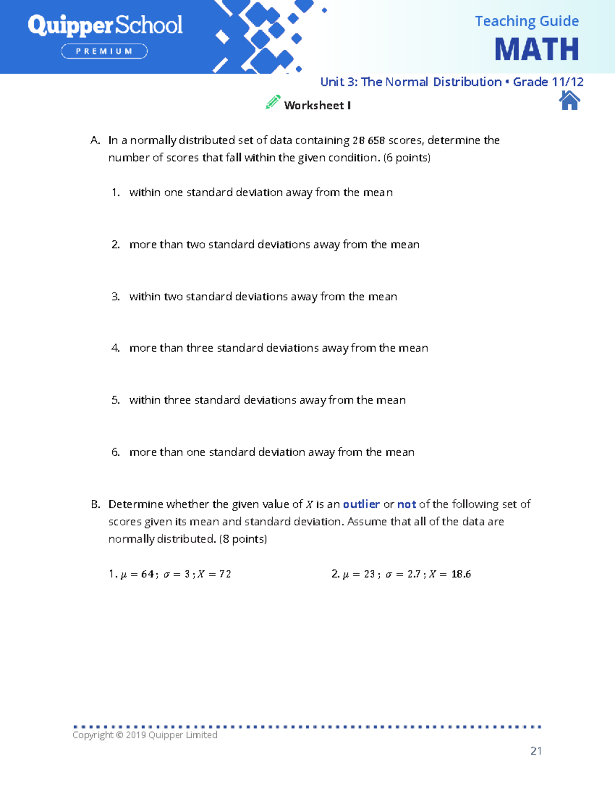 Grade 11 Statistics & Probability: The Normal Distribution Worksheet - Studocu