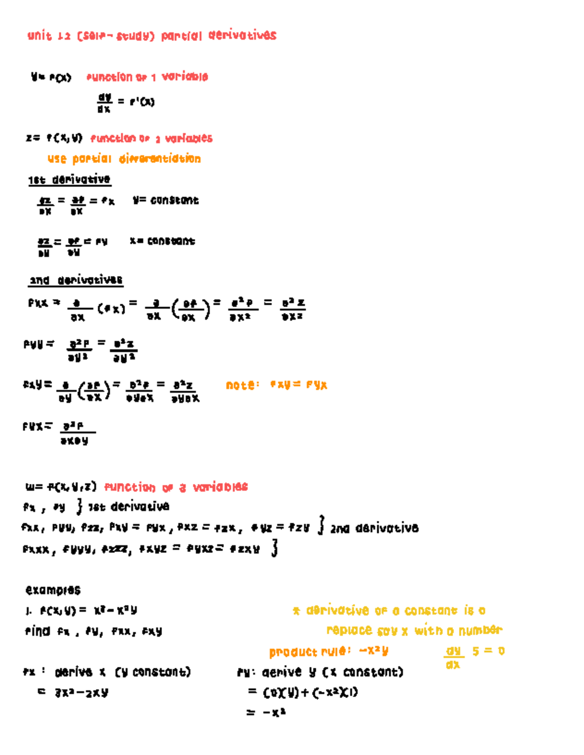 Unit 1.2: Partial Derivatives and Functions of Two Variables - Studocu