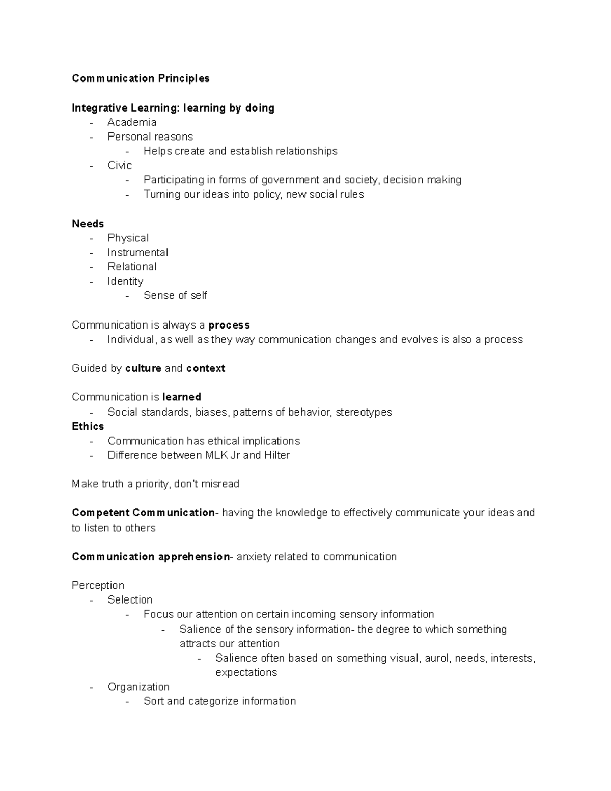 Chapter 2 Lecture Notes - Communication Principles Integrative Learning ...