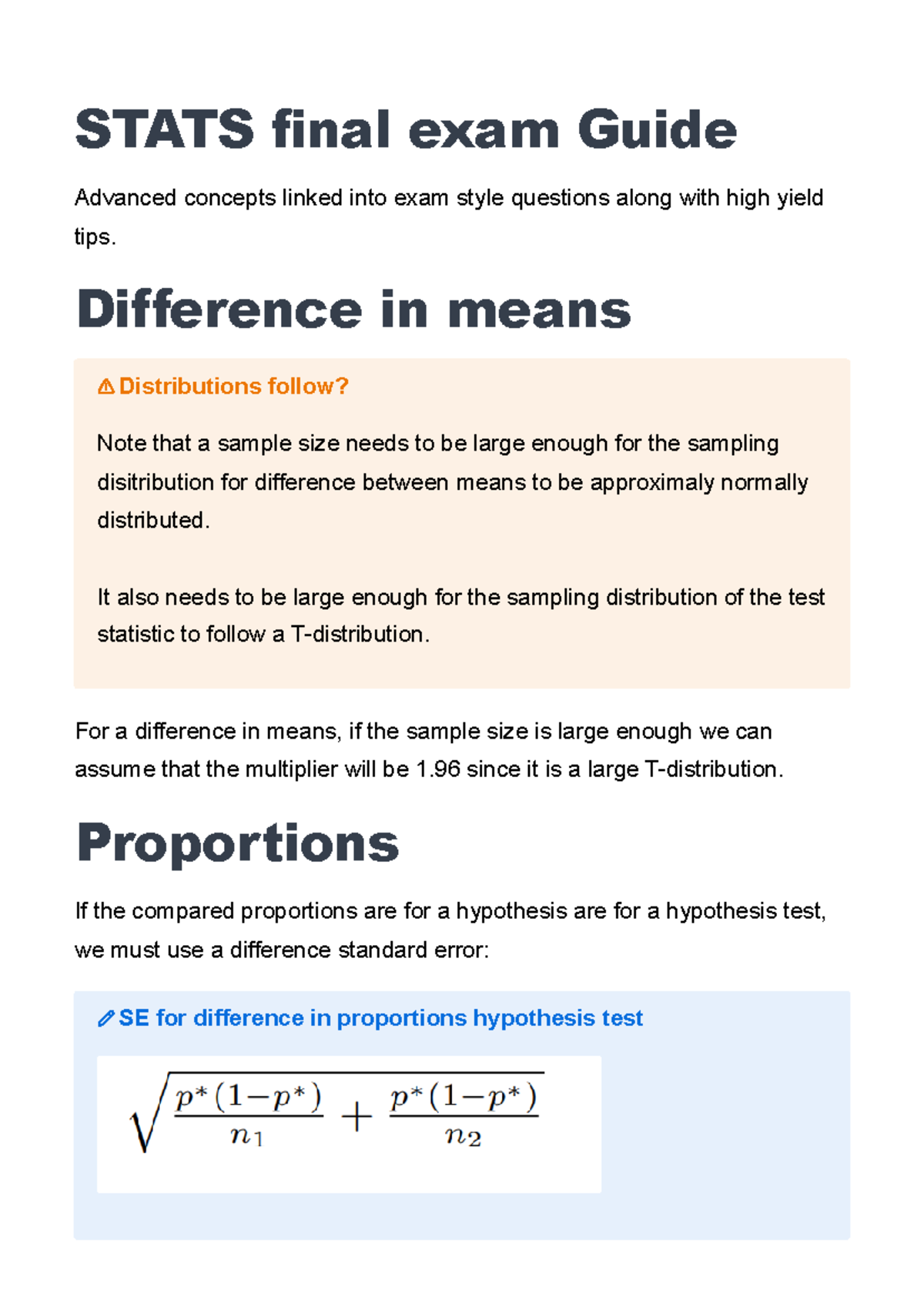 Stats final exam Guide - Notes - STATS final exam Guide Advanced ...