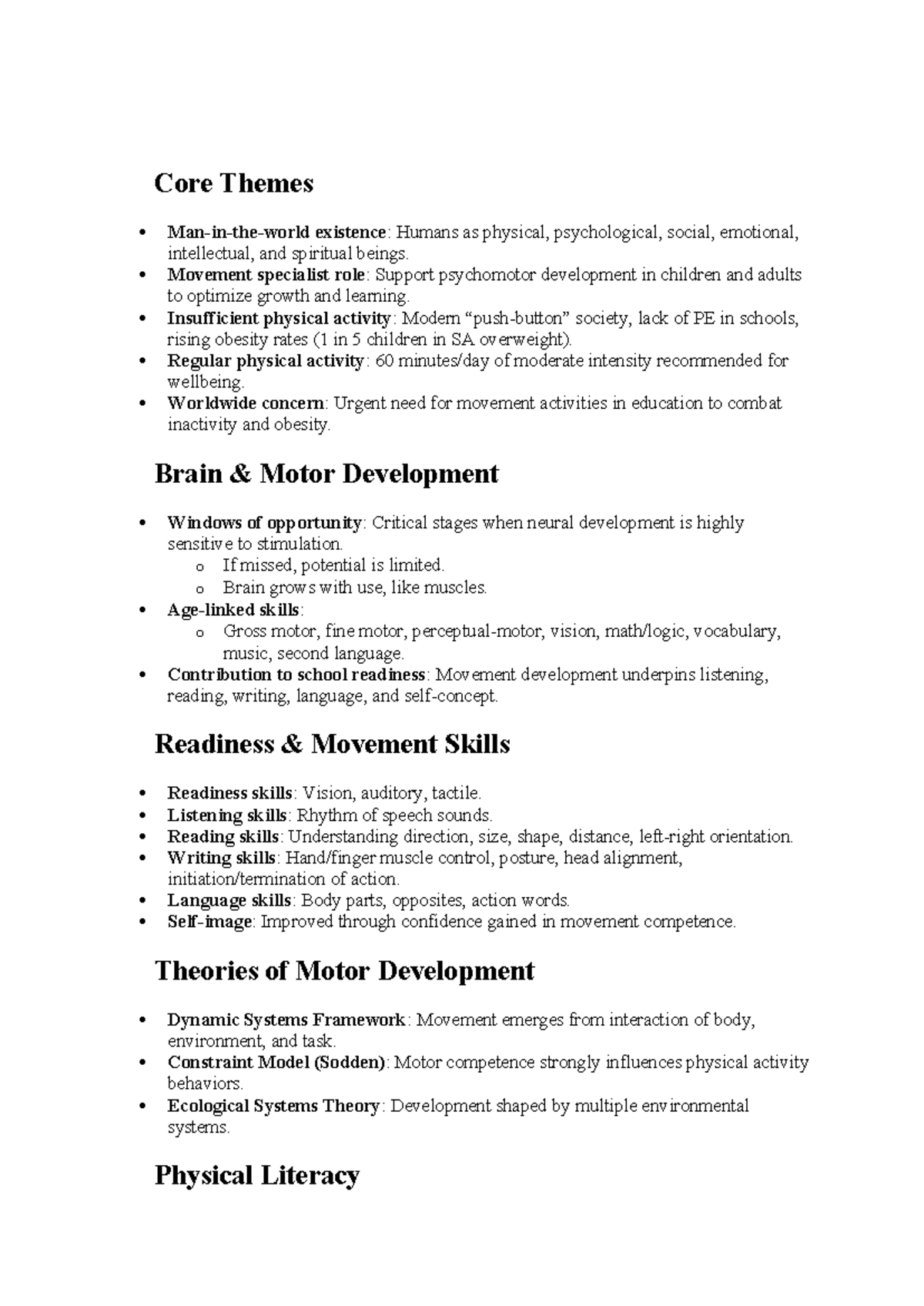 SU 1-10 Summaries: Core Themes in Motor Development and Learning - Studocu