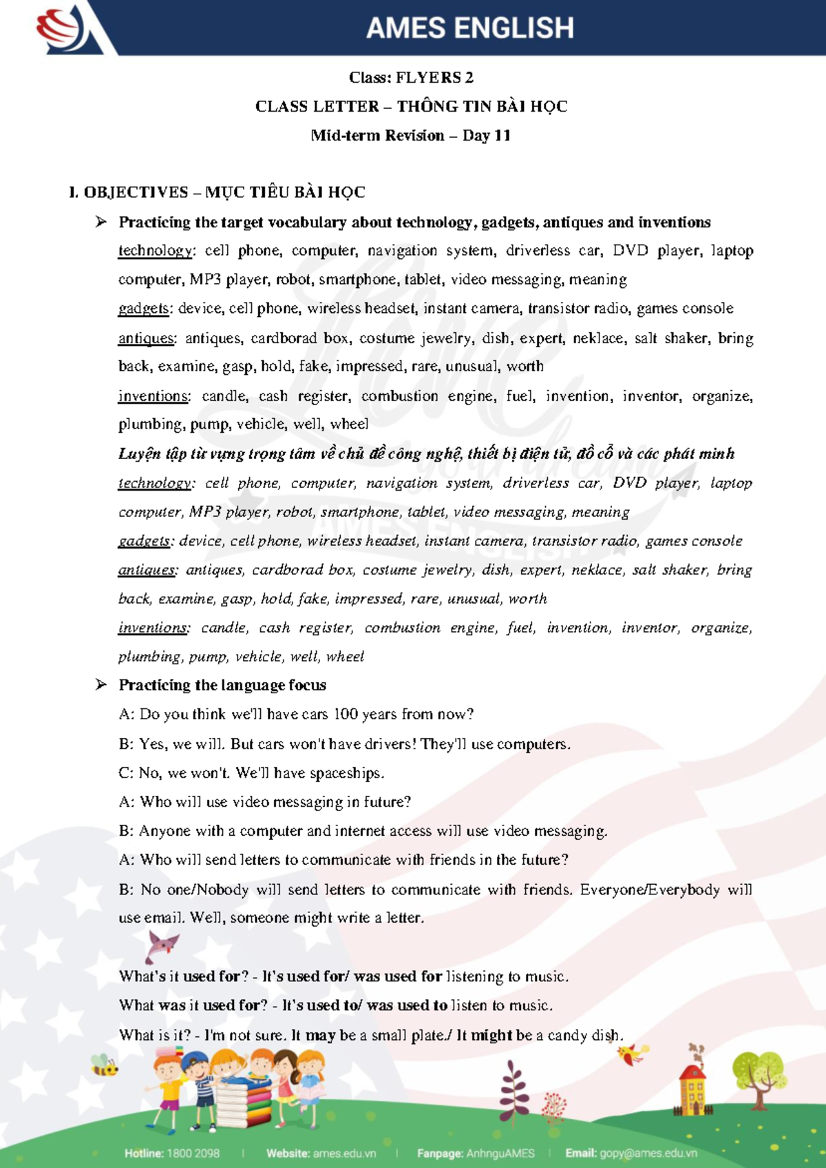 Class: FLYERS 2 Lesson Plan & Vocabulary Review Day 11 - Studocu