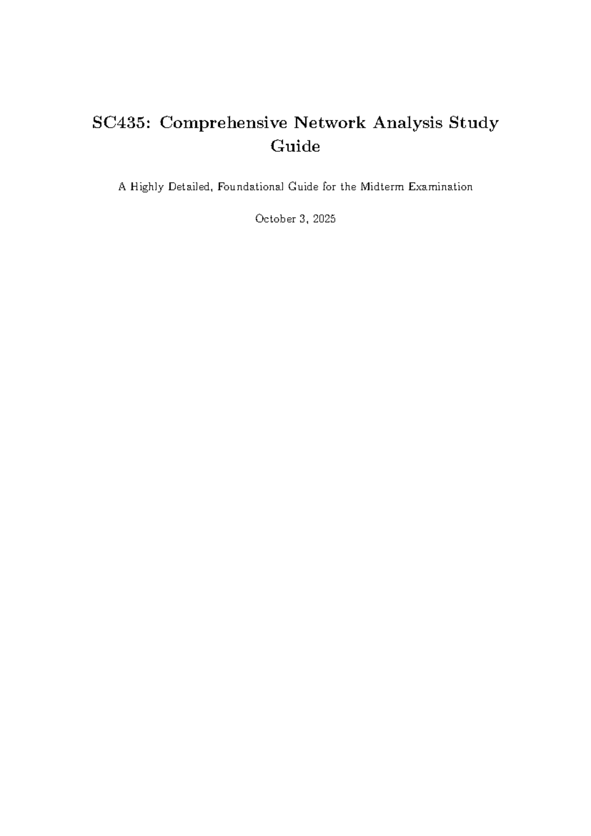SC435: Detailed Study Guide for Midterm Exam on Network Analysis - Studocu