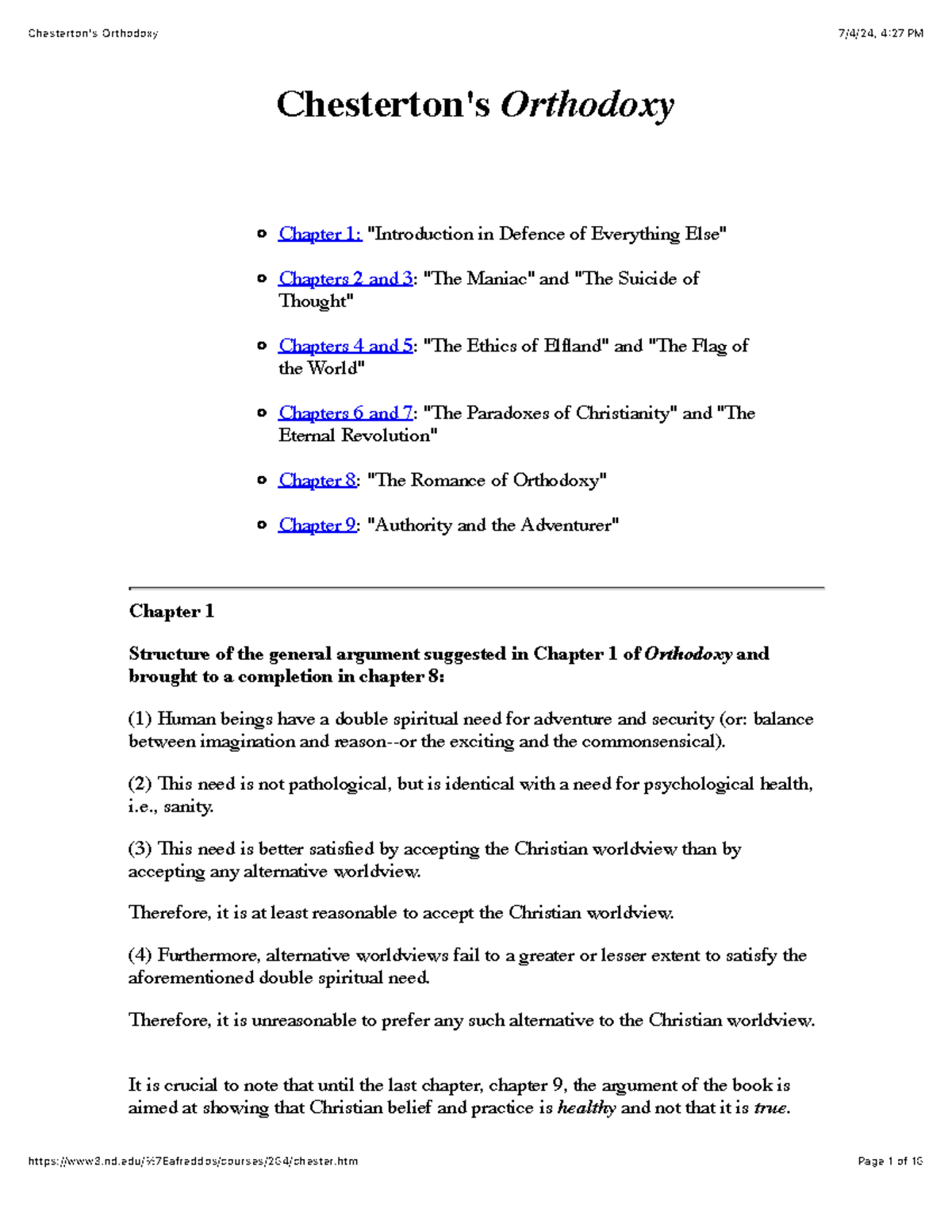 Chesterton's Orthodoxy - Chesterton's Orthodoxy Chapter 1 ...