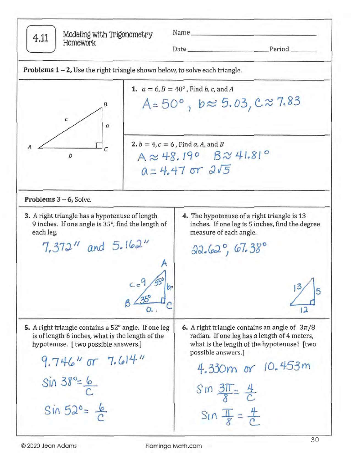 4.11 modeling with trigonometry homework - 4 Modeling with Trigonometry Name Homework Date ...