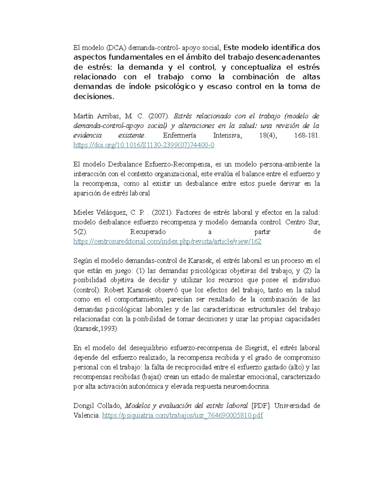 Aspectos del Estrés Laboral: Modelos DCA y Desbalance - Studocu