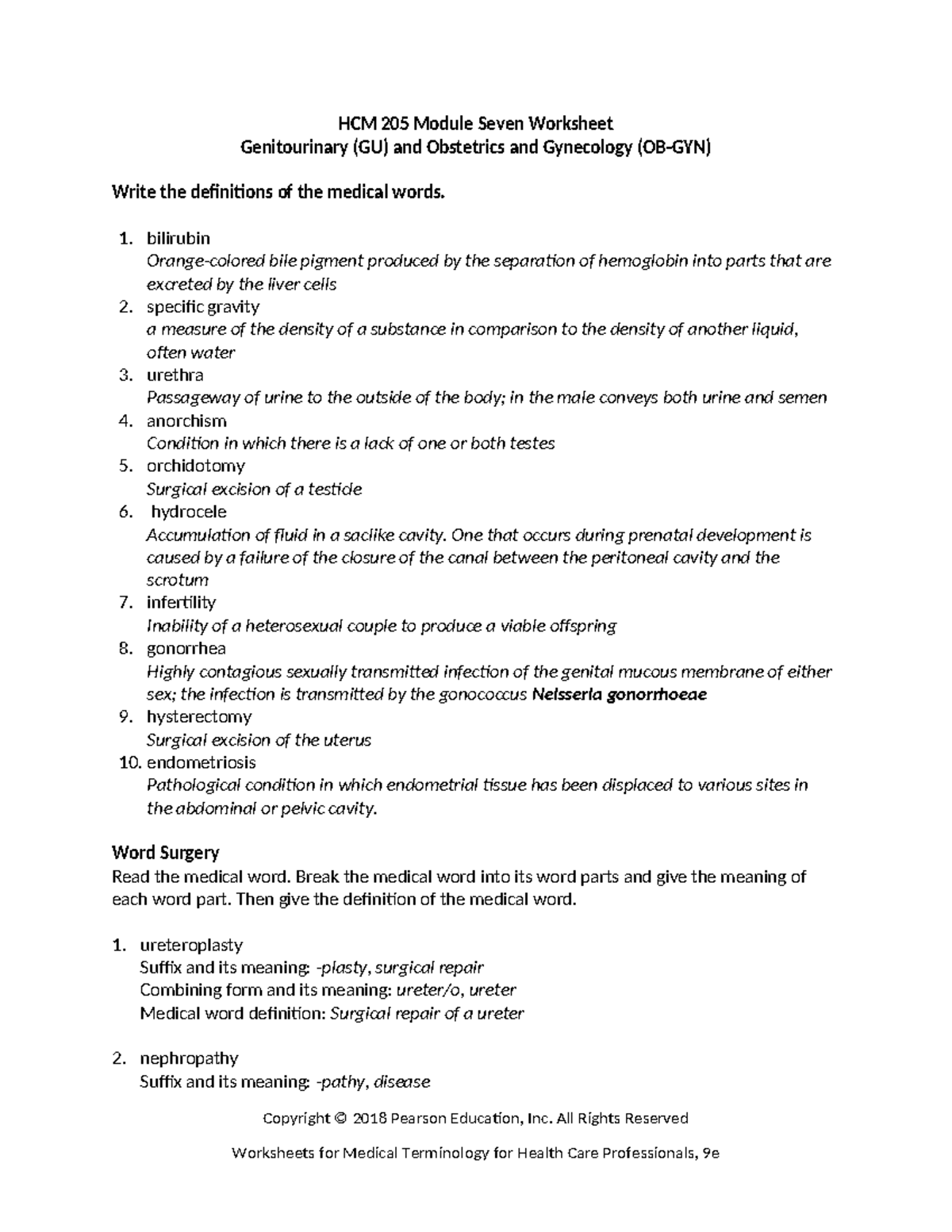 HCM 205 Module 7 Worksheet: GU & Obstetrics/Gynecology Terms - Studocu