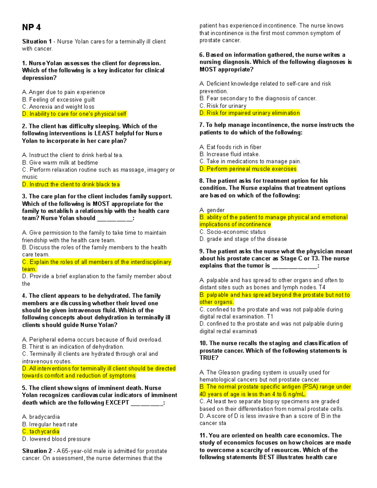 NP 4 and NP 5 nursing care scenarios and exam questions - Studocu