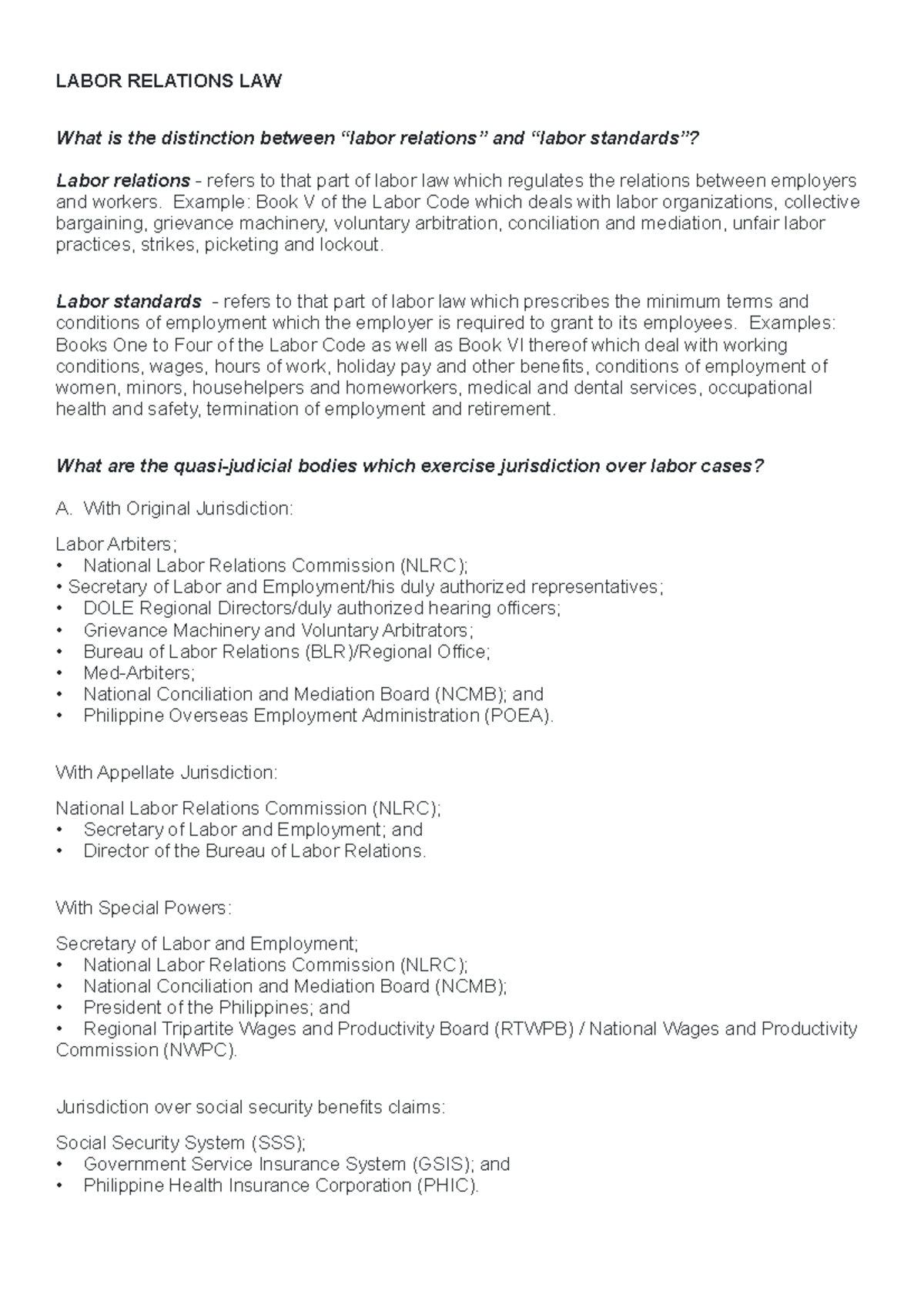 Labor Laws 2: Comprehensive Overview of Labor Relations & Jurisdiction ...