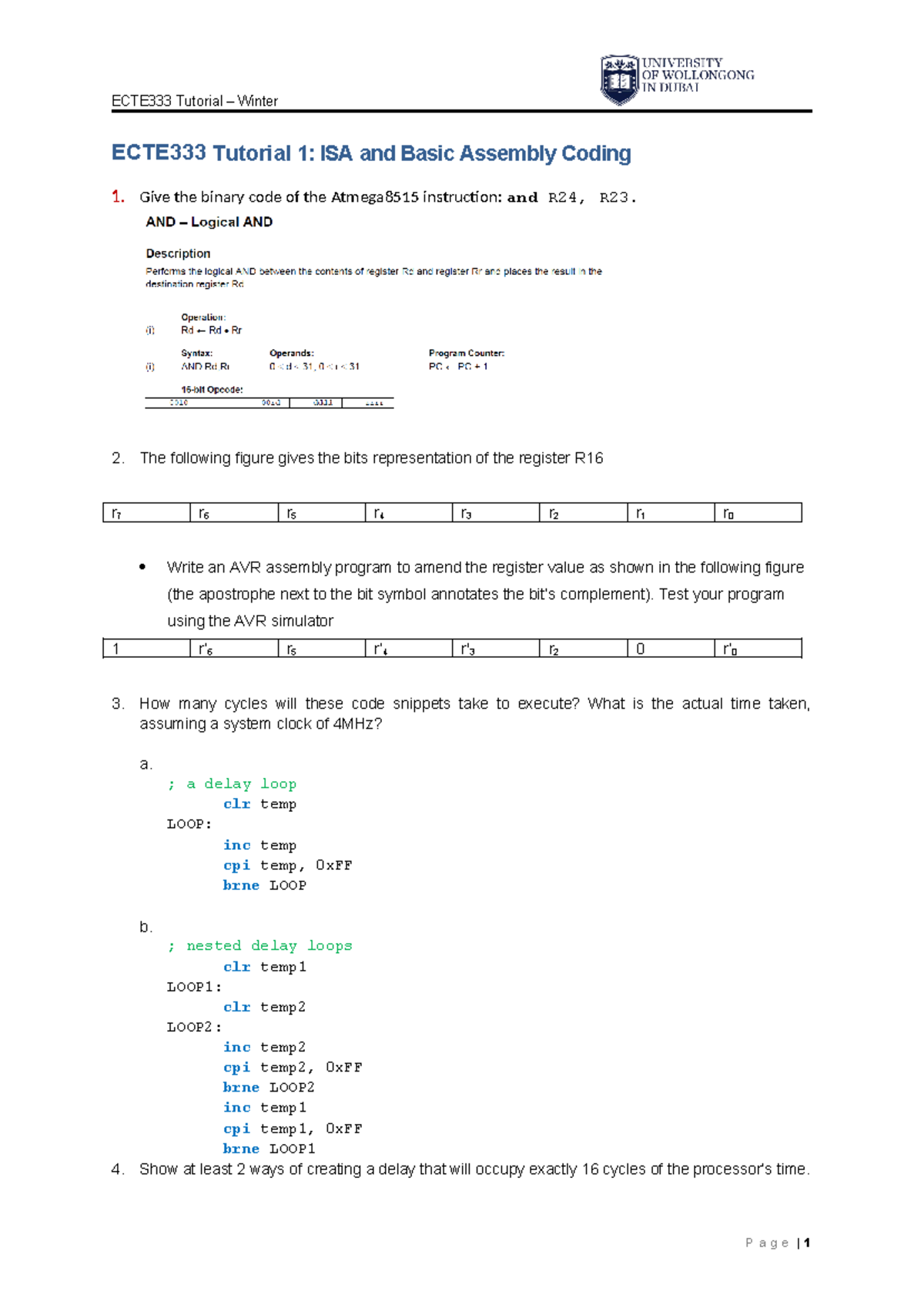 Tutorial 1 - ECTE333 Tutorial – Winter ECTE333 Tutorial 1: ISA and ...