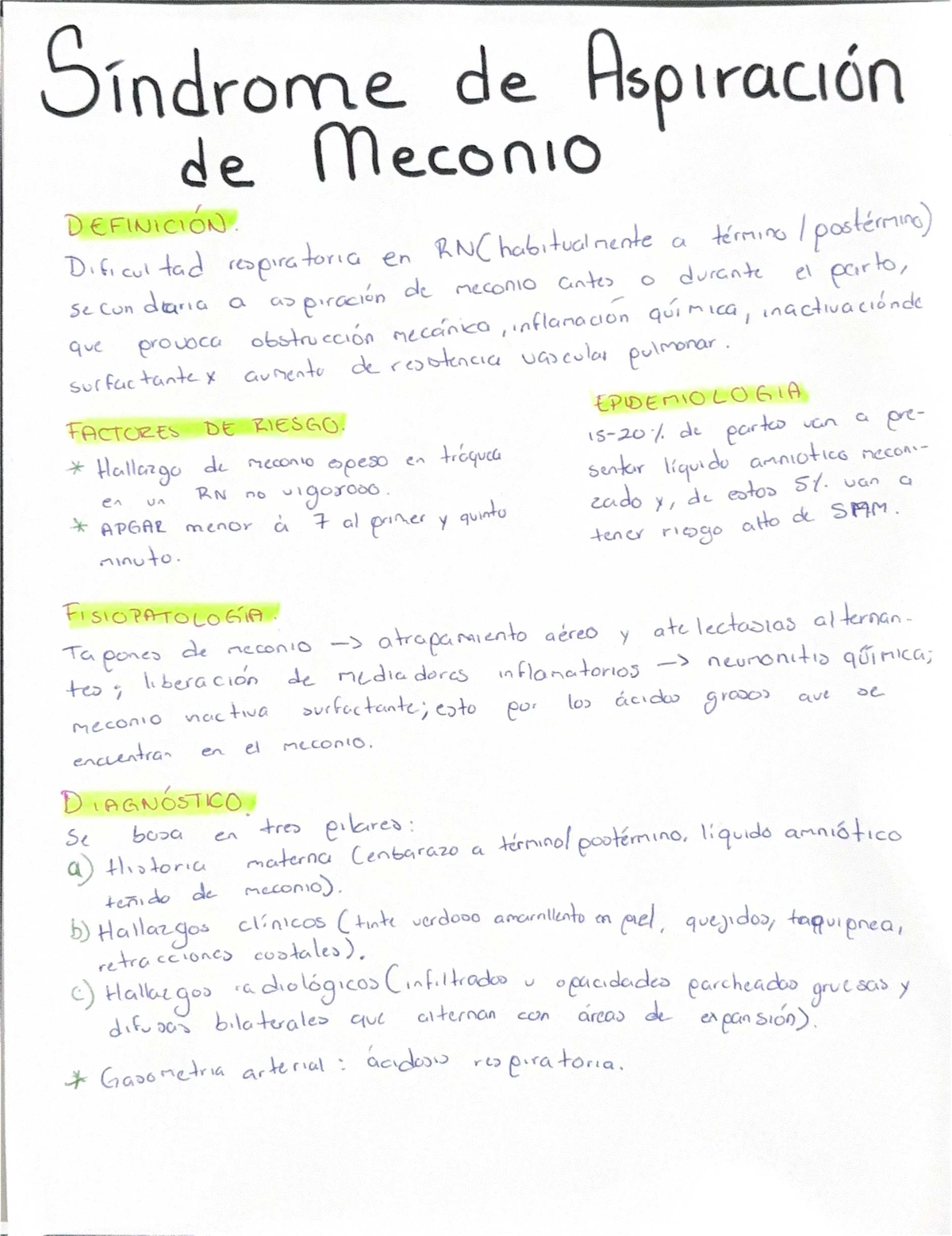 Síndrome de Aspiración de Meconio: Definición y Diagnóstico - Studocu