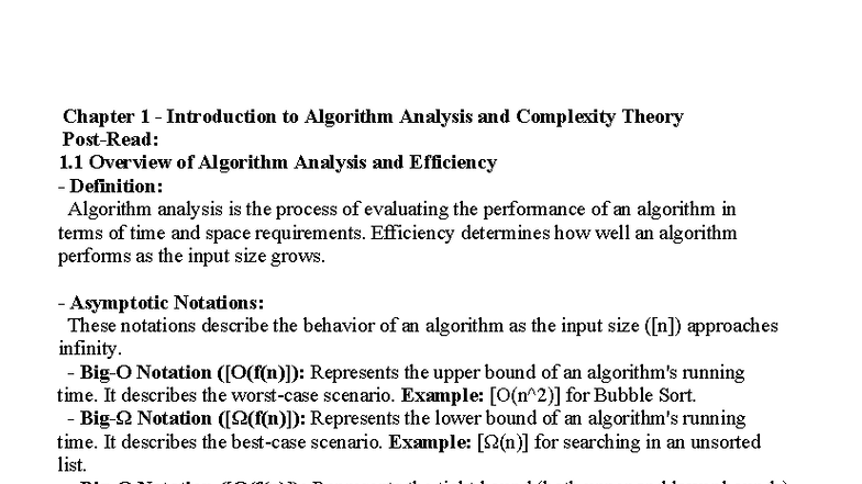 Chapter 1 - Introduction to Algorithm Analysis and Complexity Theory - Studocu