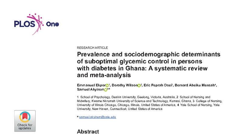 Prevalence and Sociodemographic Factors of Glycemic Control in Diabetes ...
