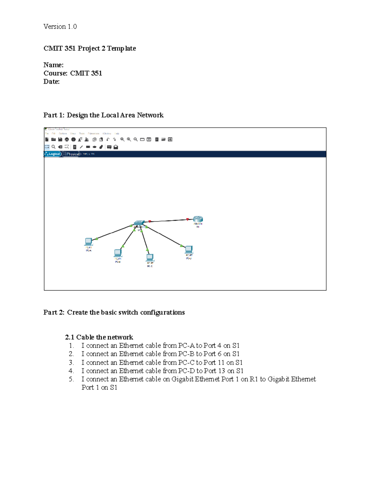 CMIT 351 Project 2: Local Area Network Design and Configuration - Studocu