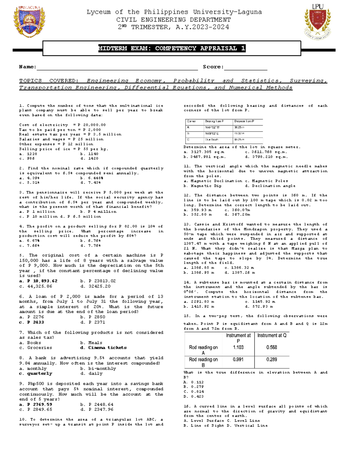 Midterm EXAM (SET B) - MIDTERM EXAM: COMPETENCY APPRAISAL 1 Lyceum of the Philippines - Studocu