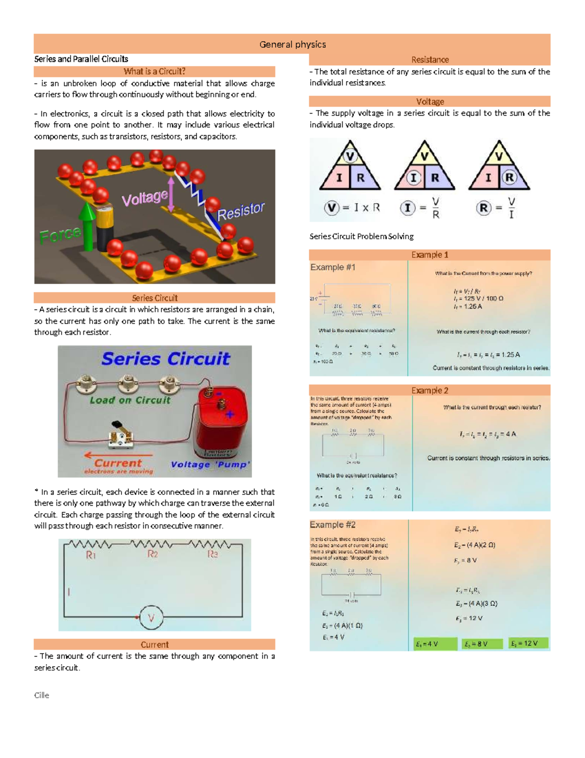 General Physics Notes: Series & Parallel Circuits (PHYS 101) - Studocu
