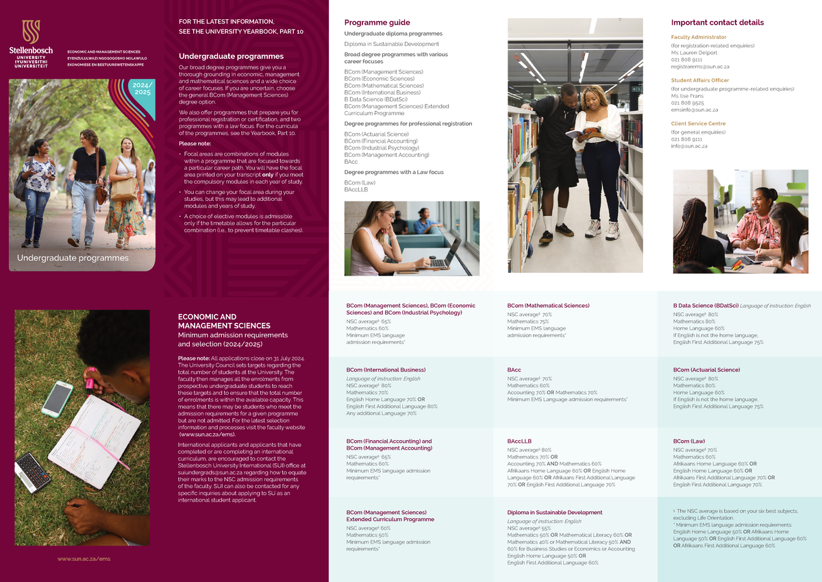 Stellenbosch University EMS Faculty Brochure 2024 - Undergraduate programmes ECONOMIC AND ...