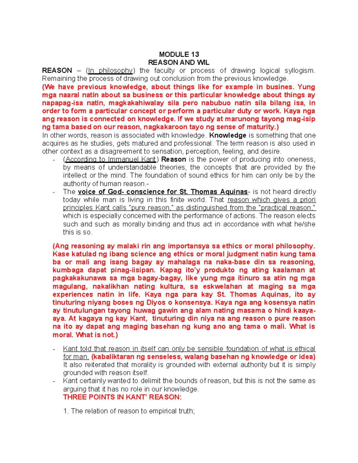 Ethics Module 12-14: Reason, Will, and Moral Theories Explained - Studocu