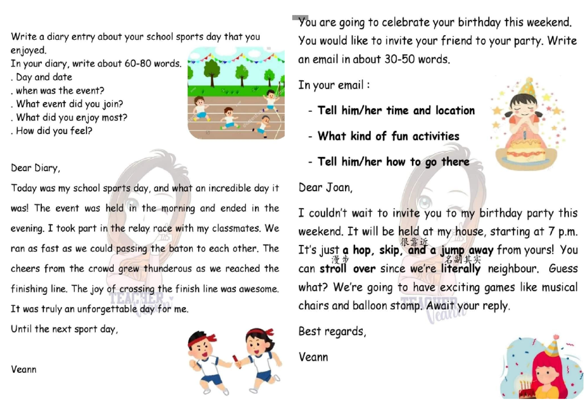 Form 1 English essay notes: School sports day and birthday invitation ...