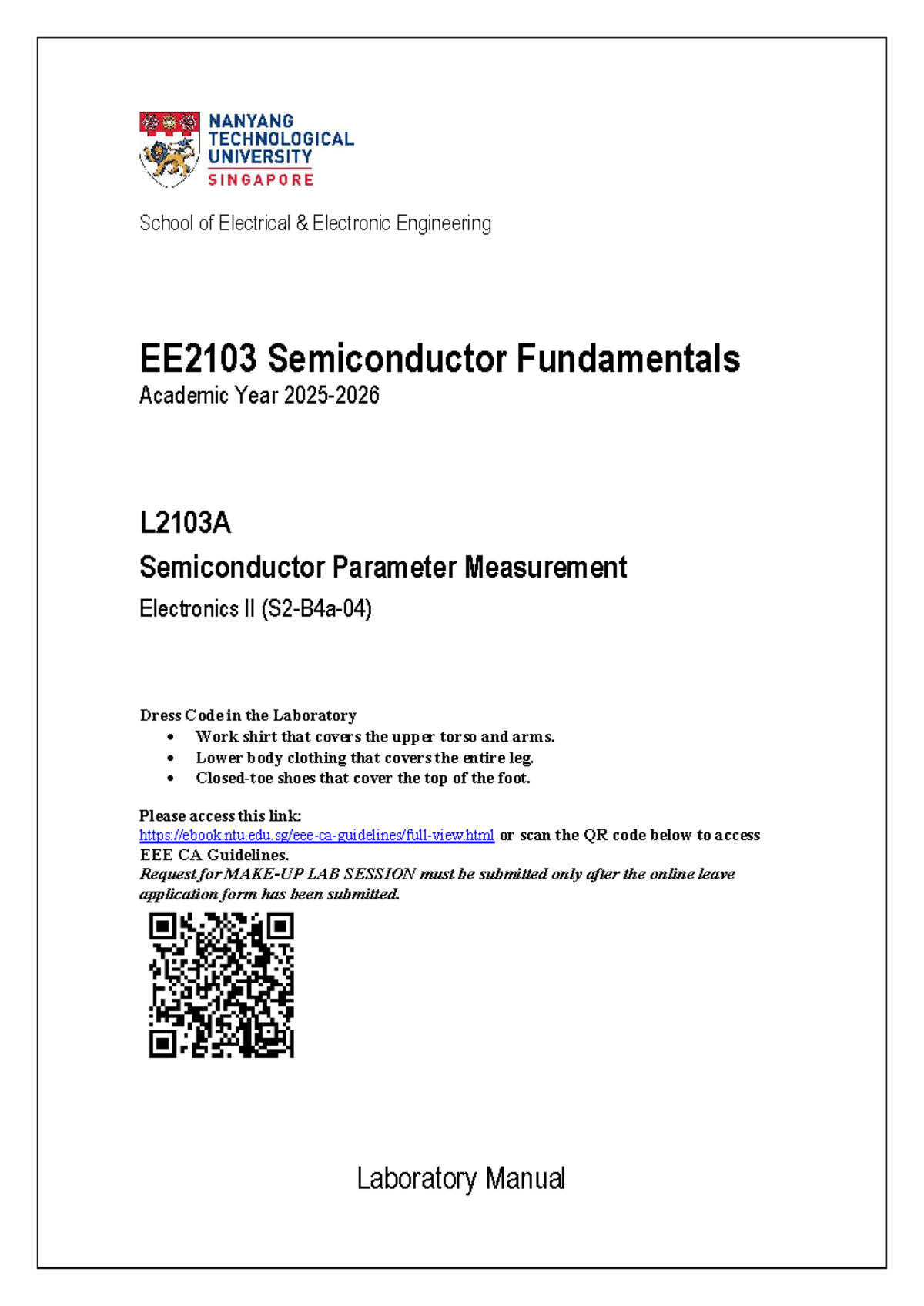 L2103A Lab Manual: Semiconductor Parameter Measurement Techniques - Studocu