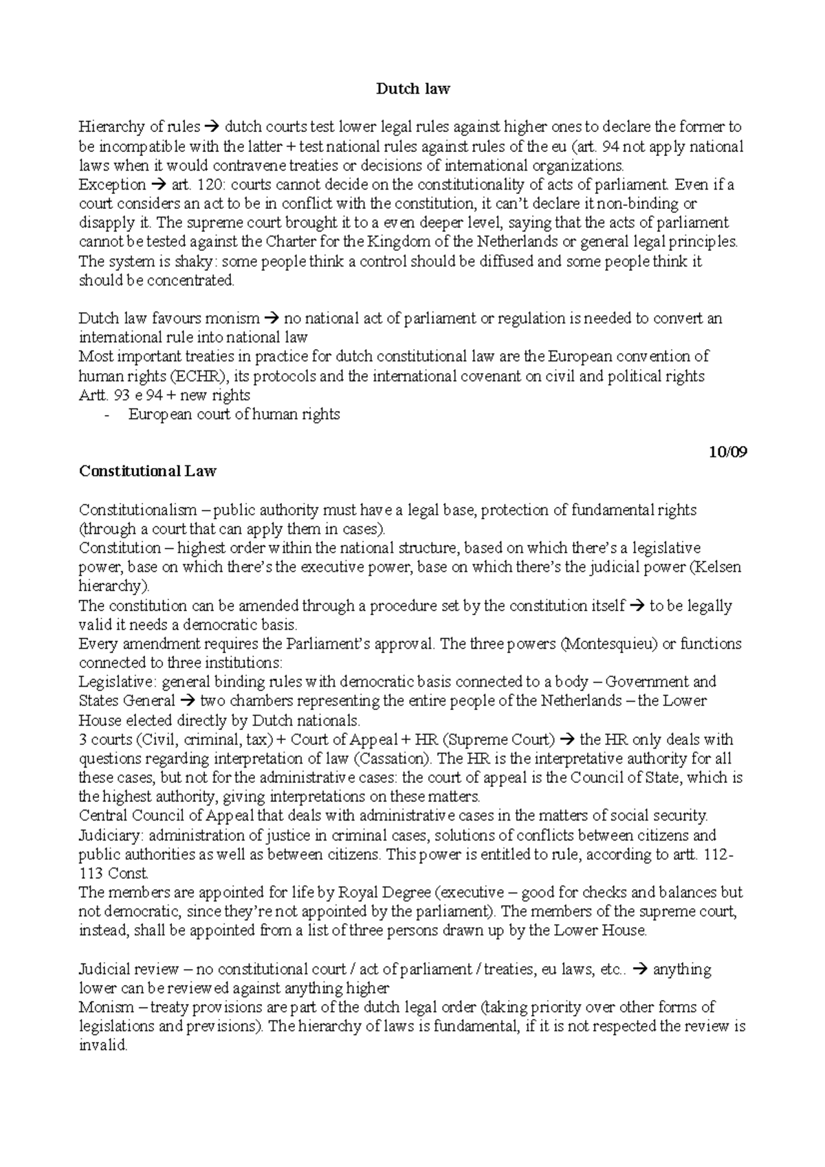Dutch Law Lecture Notes - Key Concepts & Principles - Studeersnel