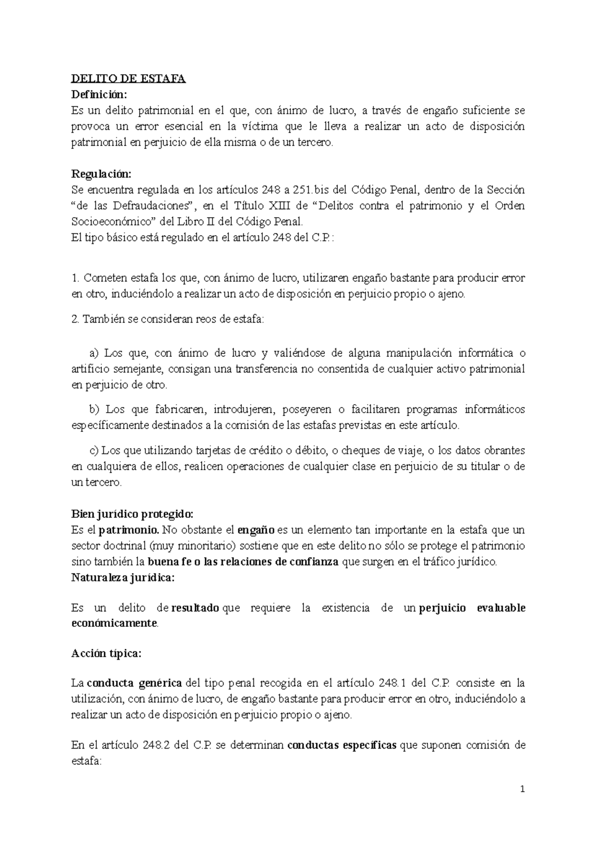 Estafa - DELITO DE ESTAFA Definición: Es un delito patrimonial en el ...