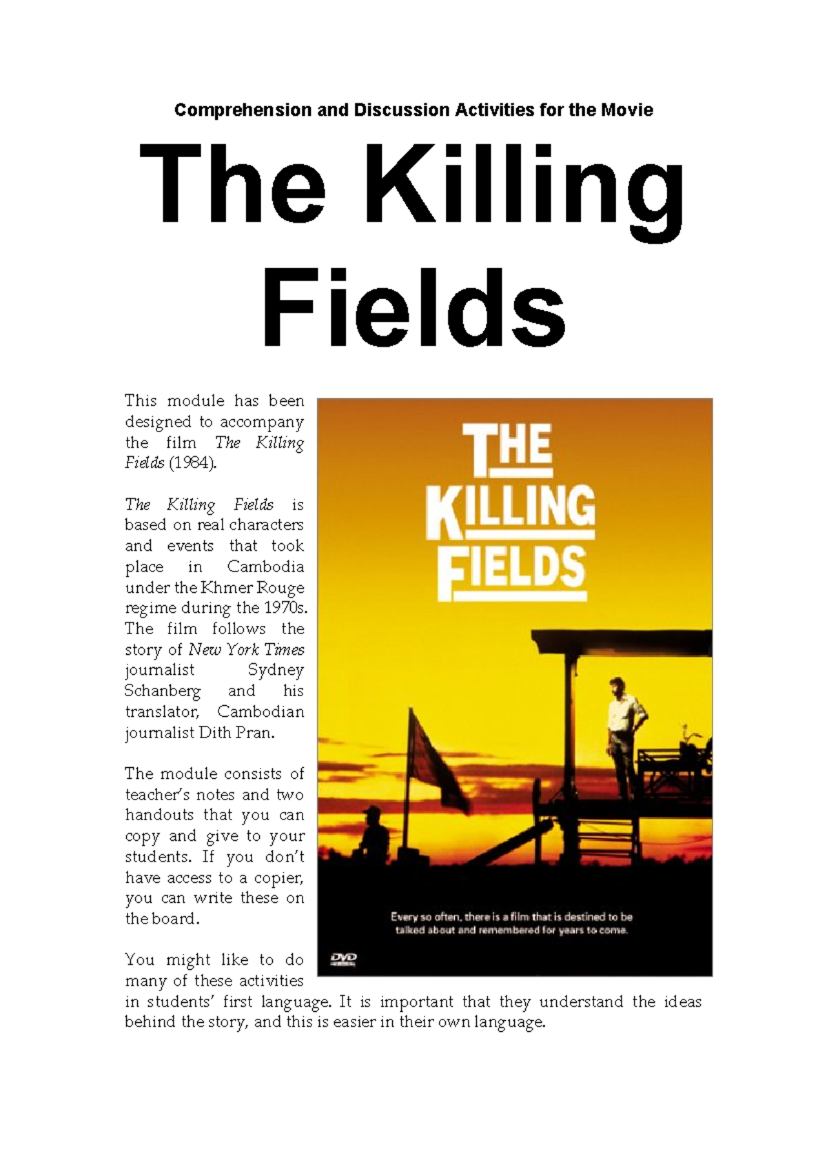 Discussion Activities for "The Killing Fields" (1984) - Film Module ...