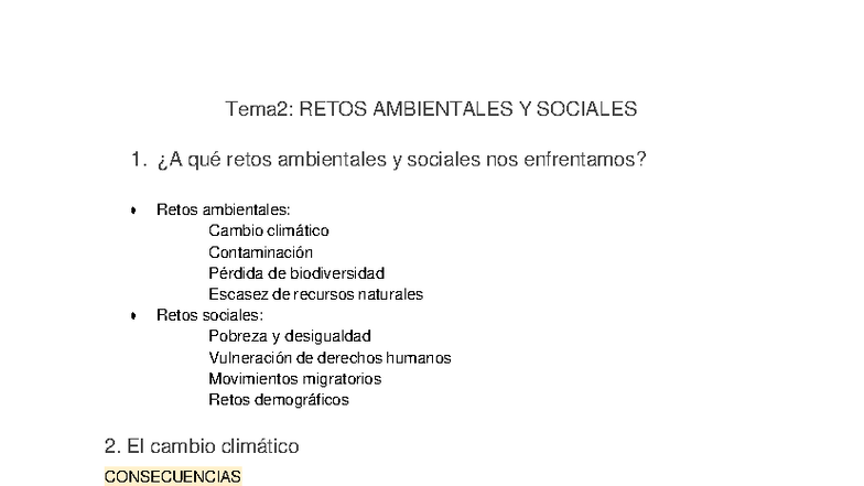 Resumen de Sostenibilidad Tema 2: Retos Ambientales y Sociales - Studocu