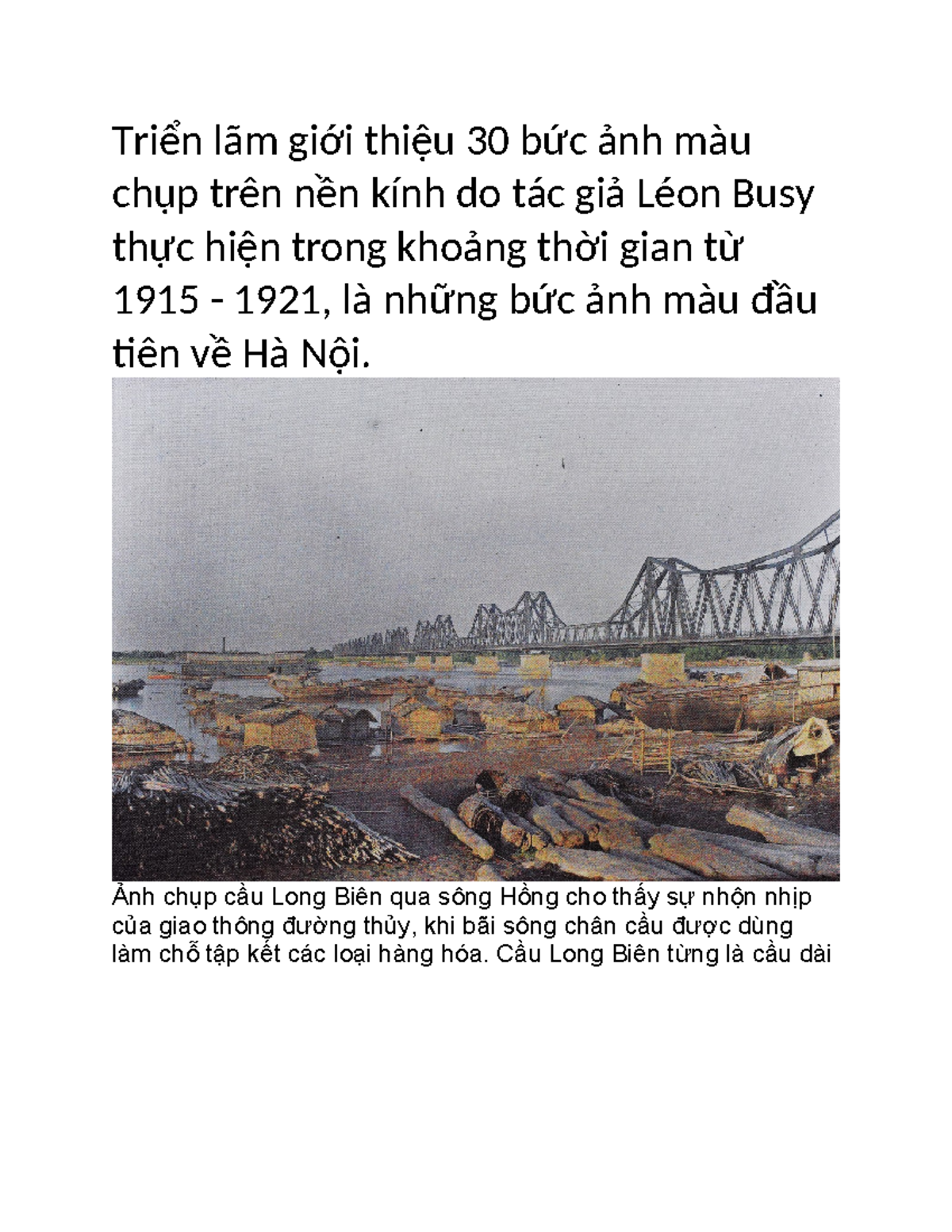 Triển lãm 30 Bức Ảnh Màu Hà Nội 1915-1921 của Léon Busy - Studocu