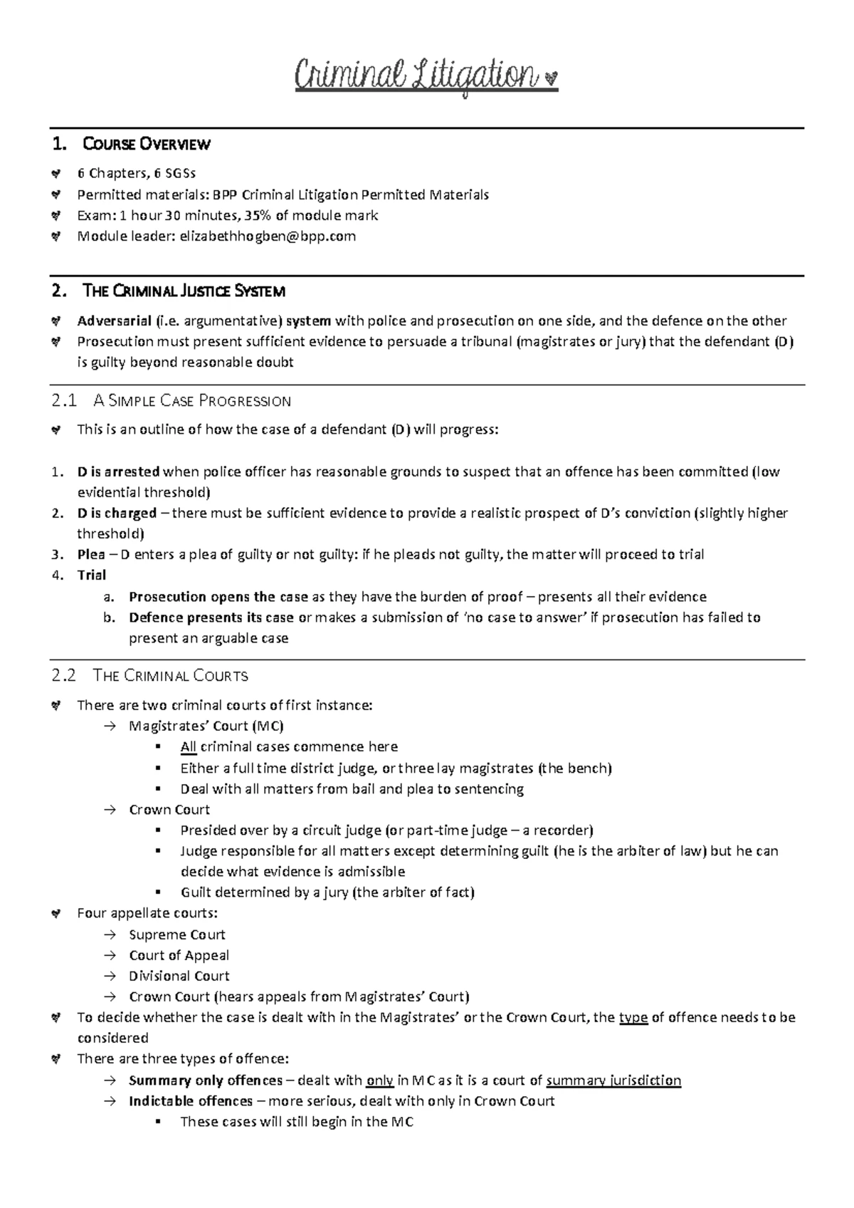 Criminal Litigation Notes - Criminal Litigation 2 1. COURSE OVERVIEW 6 ...