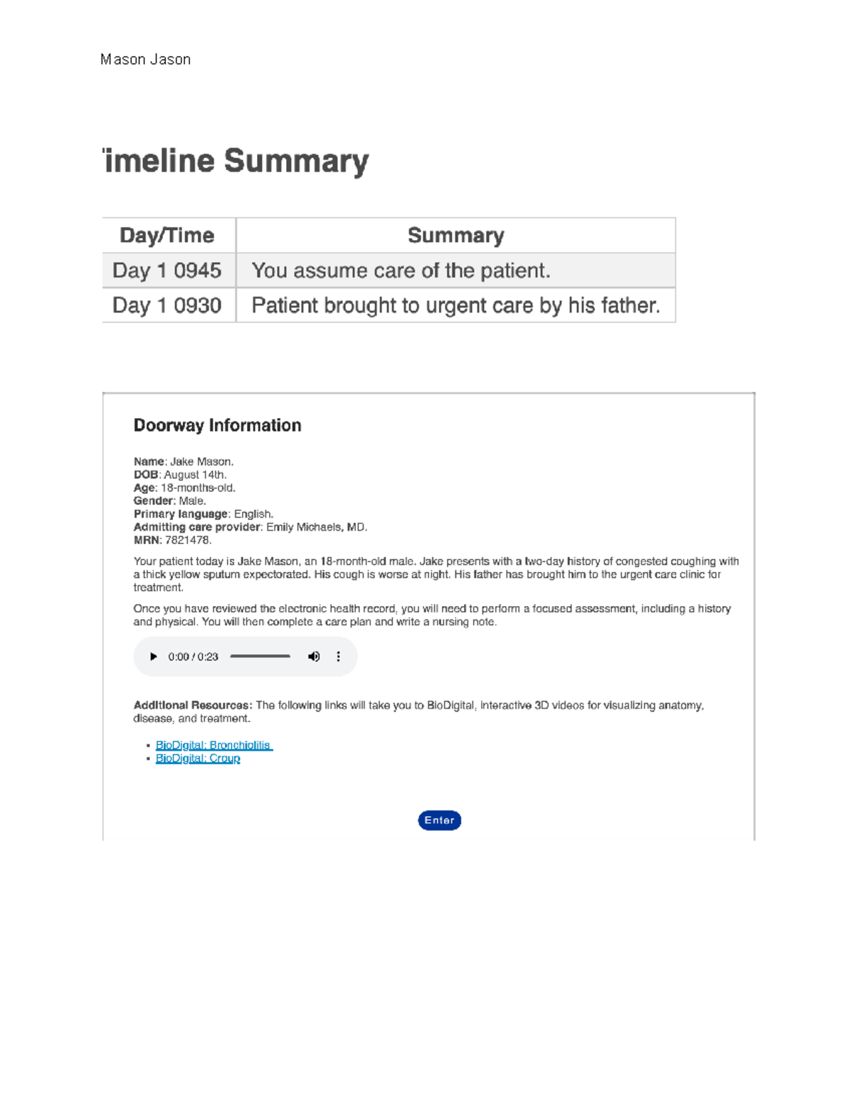NUR 201 iHuman Assignment: Patient Case Study of Jake Mason - Studocu