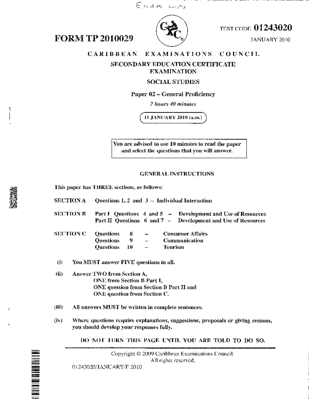 SOCIAL STUDIES CSEC 2023 PAST PAPER - JUNE EXAMINATION - Studocu