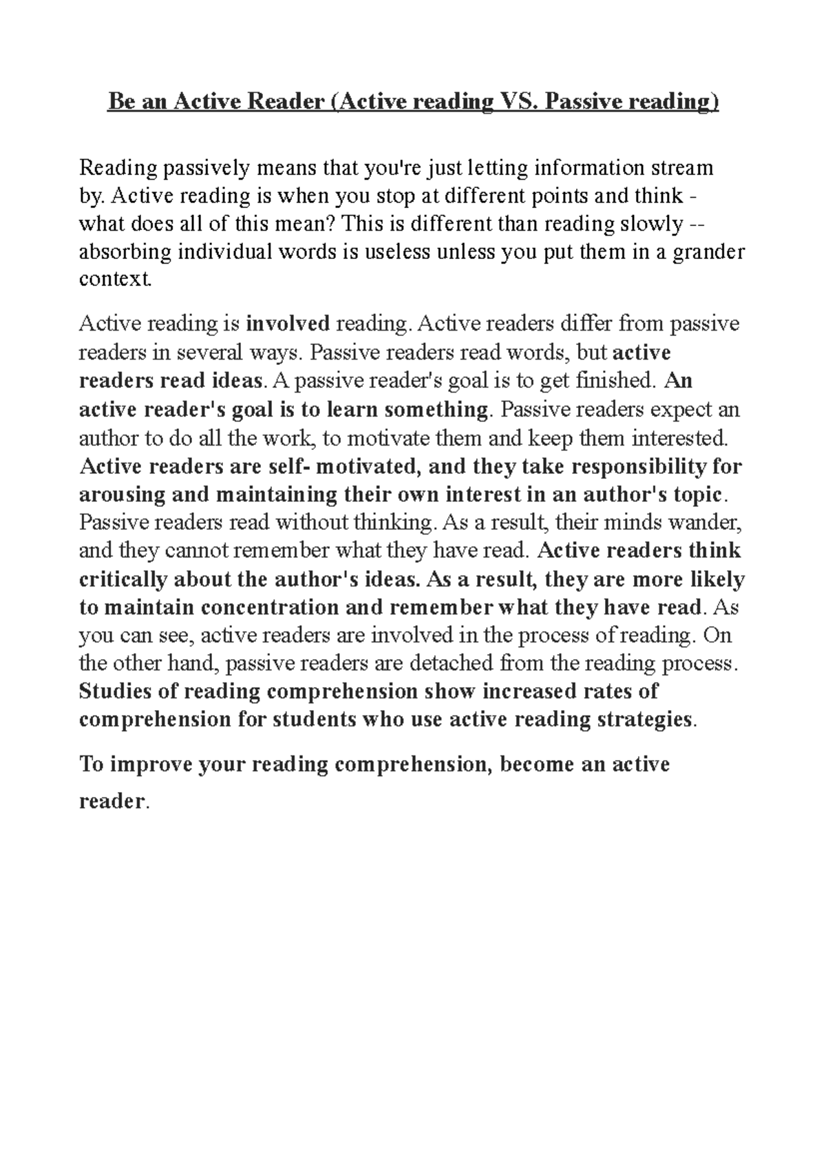 Active Reading Strategies: Engaging vs. Passive Reading Techniques ...