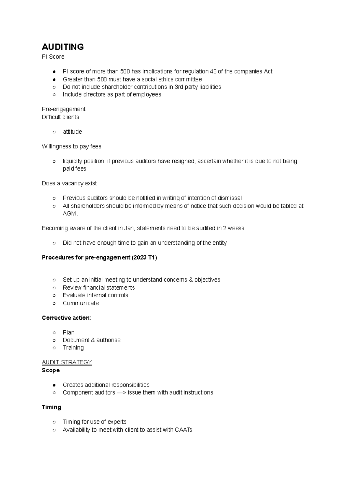 Auditing - Additional summary notes on important aspects - AUDITING PI ...