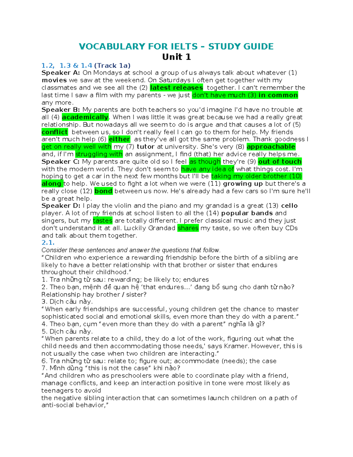 IELTS Vocabulary Study Guide: Daily Reading Practice - Studocu