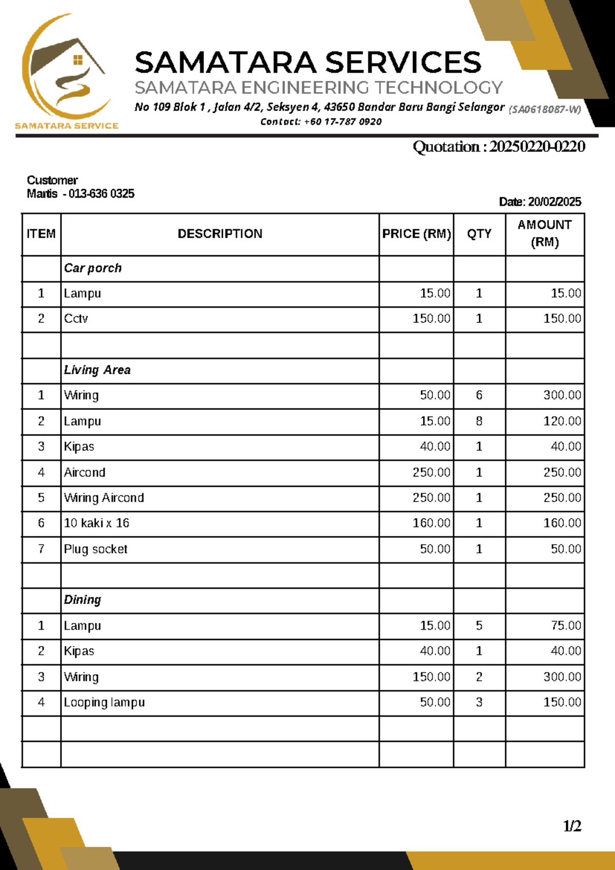 Samatara Engineering Tech Quotation - Martis - 013-636 0325 - Studocu