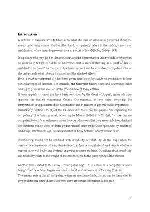 Notes ON Competence AND Compellability OF Witnesses - Competence in ...
