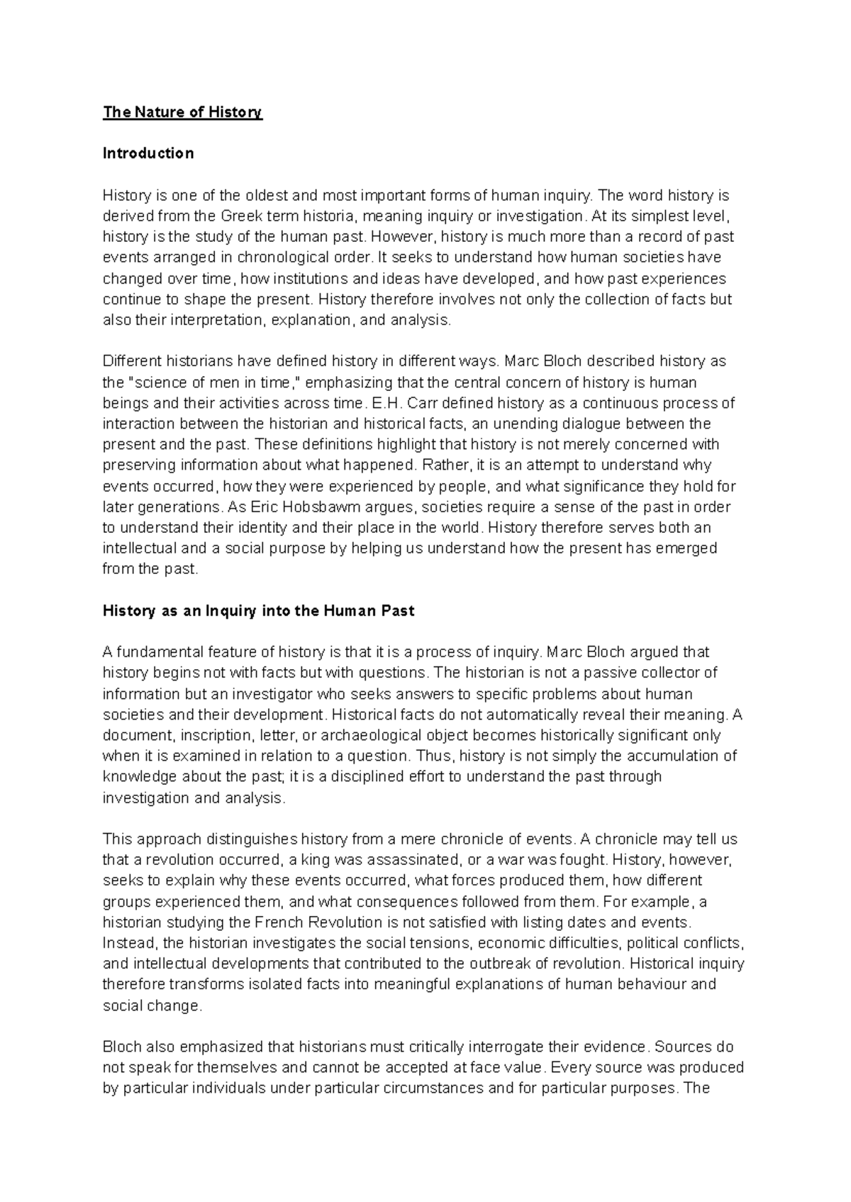 HIST101: The Nature of History - An Inquiry into the Human Past - Studocu